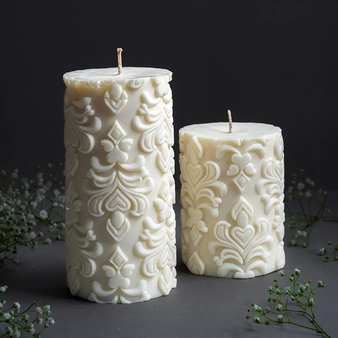 Embossed Pillar Candle Set | Ignite Candle Bar Hyderabad